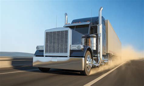 Black Semi Truck Speeding Down Highway Delivering Cargo Leaving Dust