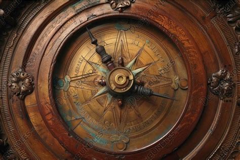 Antique Brass Astrolabe Showing Constellations On Wooden Bac