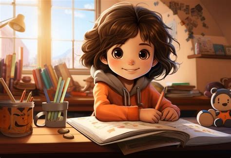 Premium Photo Girl Doing Homework On A Table