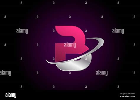 B Pink Alphabet Letter Logo Icon For Company And Business With Metallic
