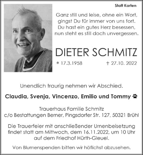 Traueranzeigen Von Dieter Schnitz Wirtrauern