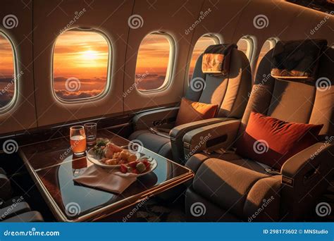 Luxury Interior Of A Business Jet First Class Seats In Commercial