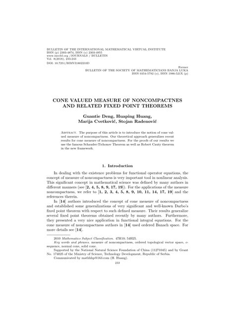 Pdf Cone Valued Measure Of Noncompactnes And Related Fixed Point Theorems