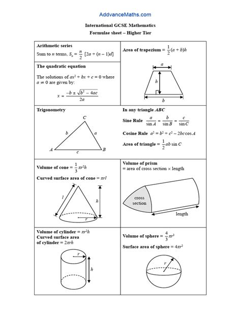 Igcse Maths Formula Booklet Pdf