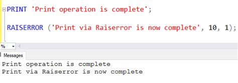 T SQL Returning Messages To The Client By Using PRINT And RAISERROR In T SQL The Bit
