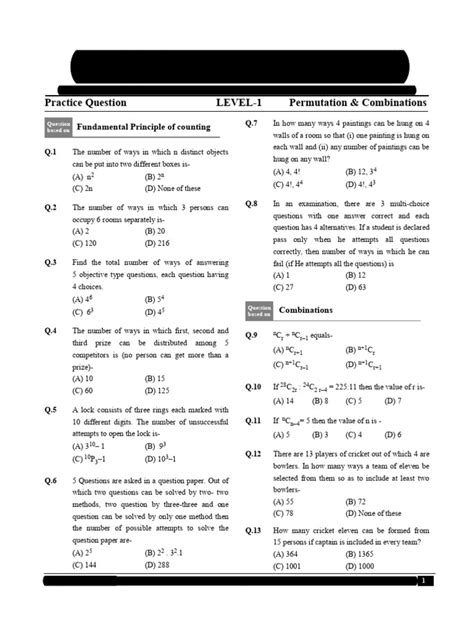Permutation And Combinations Practice Question 4 Pdf Mathematics
