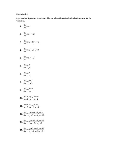 Ejercicios 21 Variables Separables Pdf