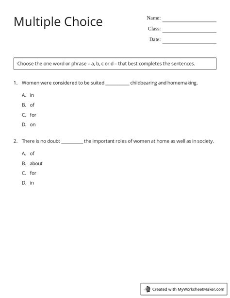 Multiple Choice My Worksheet Maker Create Your Own Worksheets