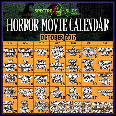 Horror Movie Calendar Educational Printable Activities