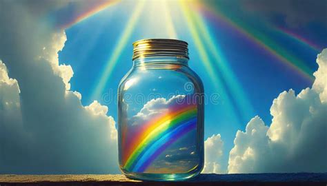 Rainbow In Glass Bottle With Sky Background Stock Illustration Illustration Of Green Bottle