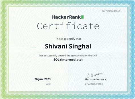 Shivani Singhal On Linkedin Sqlcertification Hackerrankcertified Dataskills Linkedinnetworking