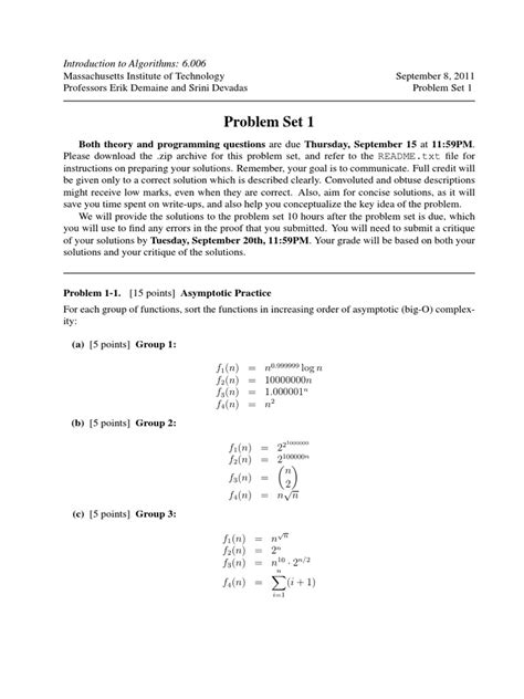 Mit Exercise Paper 1 Pdf Computer Programming Algorithms And Data