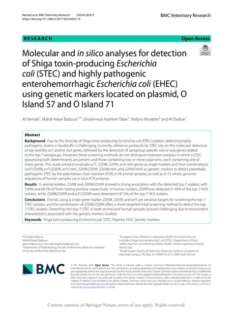 Pdf Molecular And In Silico Analyses For Detection Of Shiga Toxin Producing Escherichia Coli