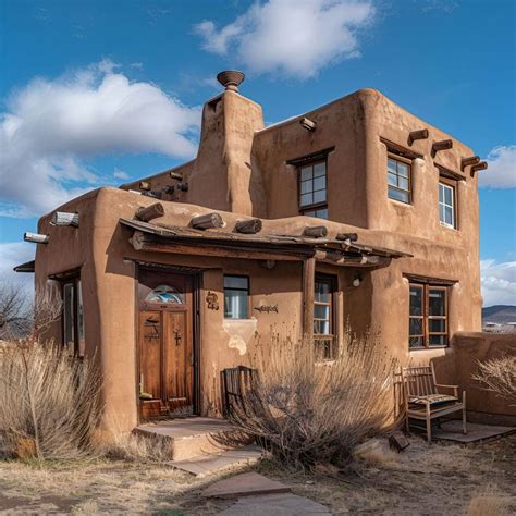 Rustic Traditional Pueblo Home With Adobe Walls And Wooden Vigas Pueblo House Santa Fe Style