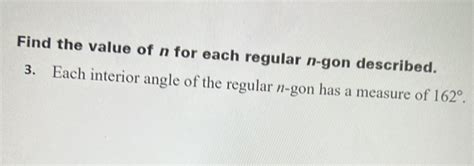 find the value of n for each regular n gon described 3 each interior