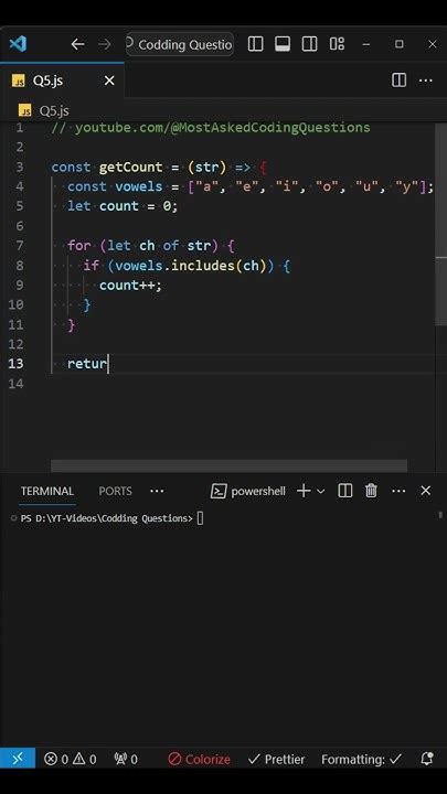 Q5 The Number Of Vowels In The Given String With Javascript Js Coding Interview Shorts Youtube