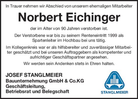 Traueranzeigen Von Nobert Eichinger Mittelbayerische Trauer