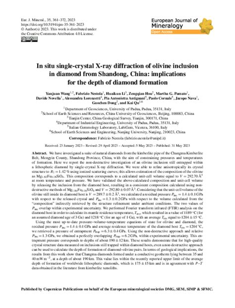 Pdf In Situ Single Crystal X Ray Diffraction Of Olivine Inclusion In Diamond From Shandong