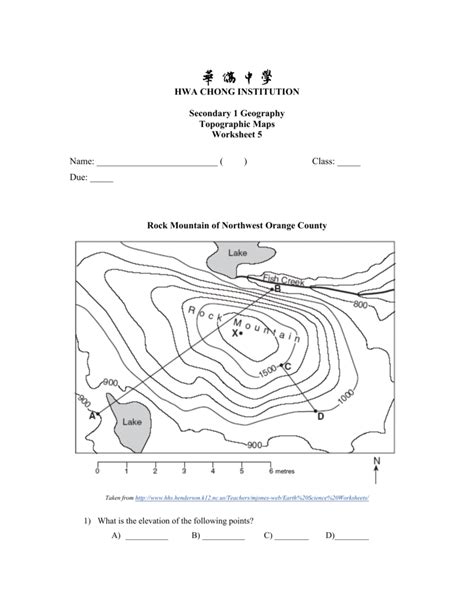 Topographic Map Worksheet Earth Science Contour Lines Topogr