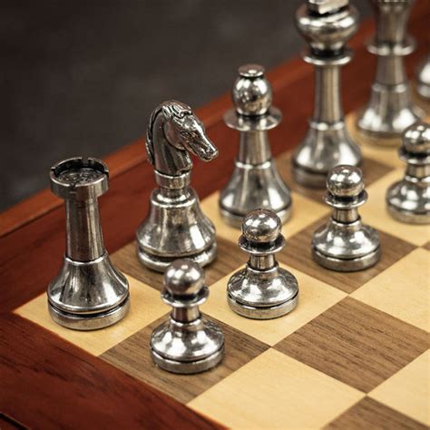 Italfama Mignon Solid Brass Chess Pieces Wood Chess Board With