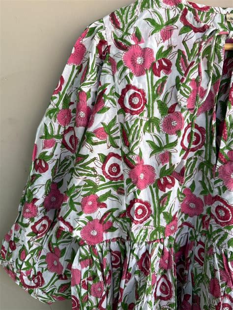 Floral Midi Dress For Women Pink Green Flower Print Dress Boho