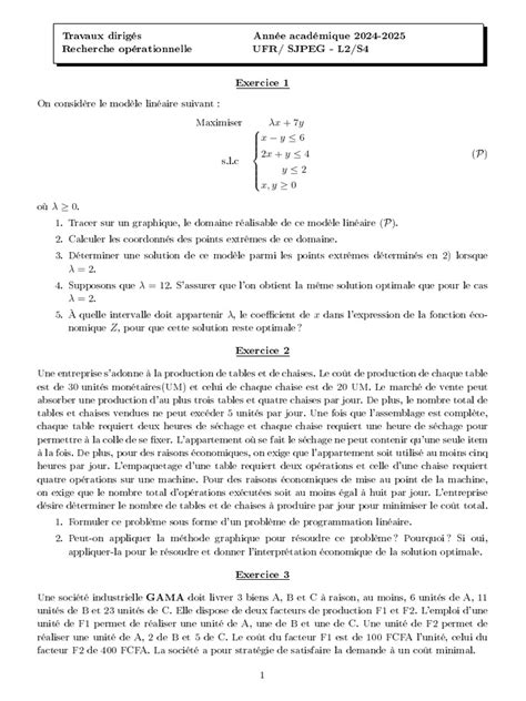Td Ro 2425 1 Pdf Optimisation Linéaire Optimisation Mathématique