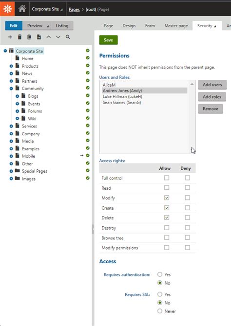 Page Level Permissions ACLs Create Permission Does Not Work Unless Permission For Page Type Is A