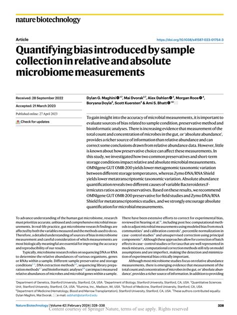 Quantifying Bias Introduced By Sample Collection In Relative And Absolute Microbiome