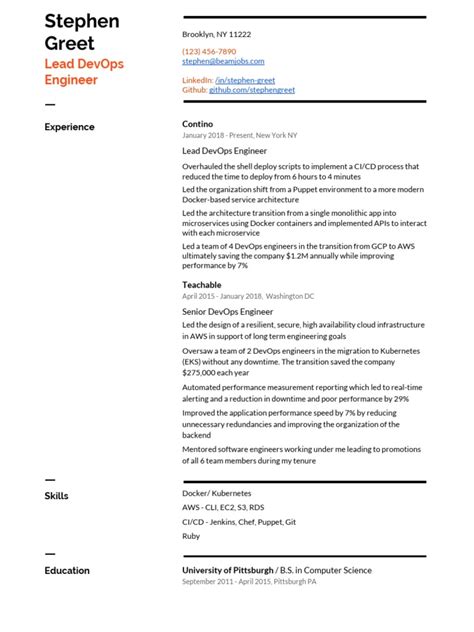 Lead Devops Engineer Resume Pdf Amazon Web Services Information