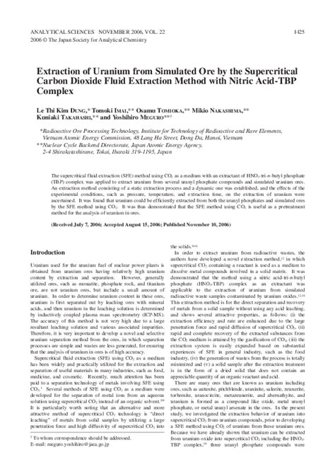Pdf Extraction Of Uranium From Simulated Ore By The Supercritical