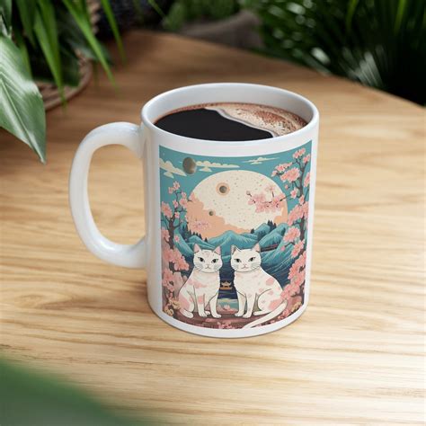 Japanese Cute Cats Mug Kawaii Magical Neko Mug Japanese Artwork Mug Etsy