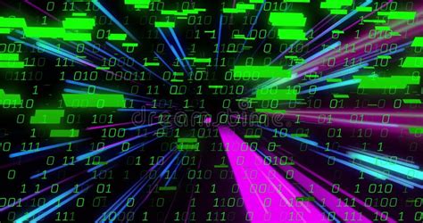 Binary Code And Data Stream Image Over Colorful Light Streaks Stock Illustration Illustration