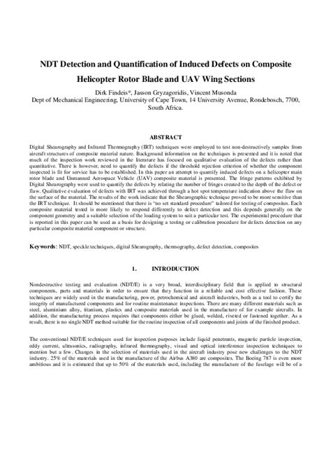Pdf Ndt Detection And Quantification Of Induced Defects On Composite Helicopter Rotor Blade