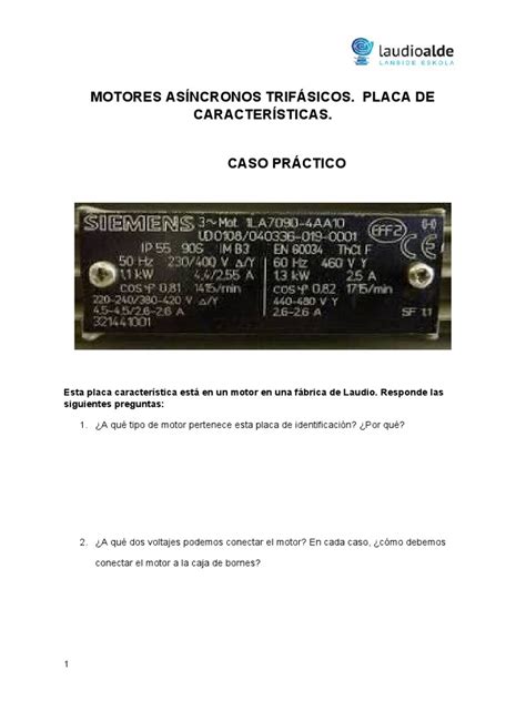 Caso Práctico Placa De Características De Un Motor Pdf