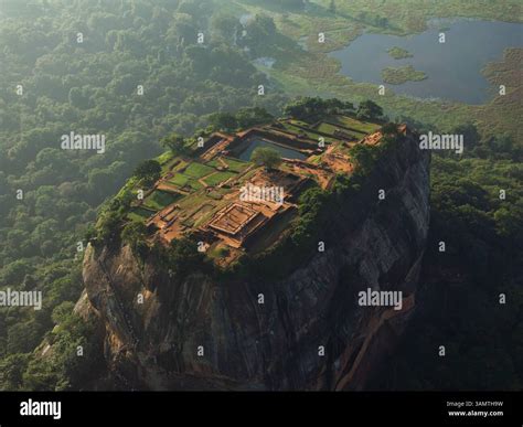 Aerial View Of Sigiriya Lion Rock Fortress Surrounded By Lush Jungle