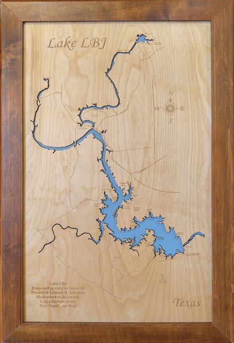 Lake Lbj Texas Precision Laser Cut Engraved Wood Map Etsy