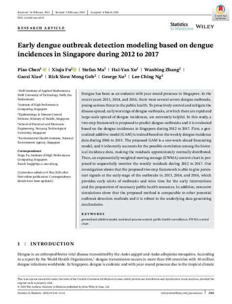 Pdf Early Dengue Outbreak Detection Modeling Based On Dengue Incidences In Singapore During