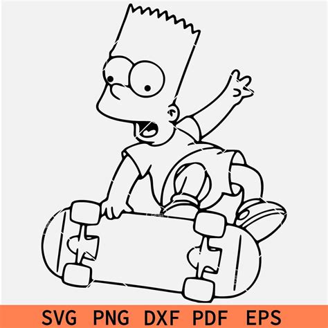 Bart Simpson Skating Outline Svg Bart Simpson Skateboard Outline Svg Skating Bart Simpson Svg