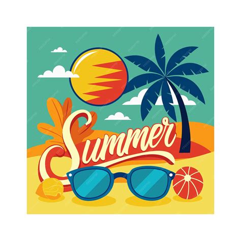 A Colorful Poster With Sunglasses And Palm Trees On It Premium Ai