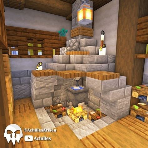 Minecraft House Interior With Wood Floors And Stone Walls