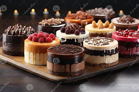 Assorted Cakes With Cream Chocolate And Berries Dessert Assorted Variety Of Different Decorated