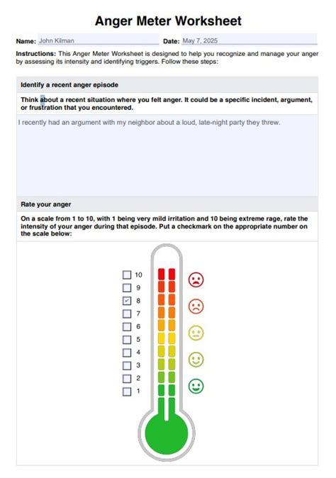 Anger Meter Worksheet And Example Free Pdf Download