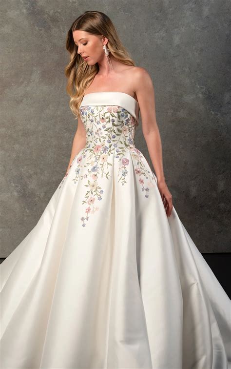Romantisches Buntes Blumen Ball Brautkleid