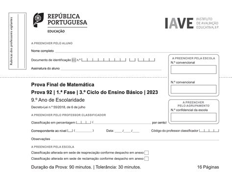 A Prova Final De Matemática Do 9º Ano E Critérios De Classificação
