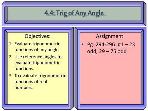 Ppt Trigonometric Functions Of Any Angle Powerpoint Presentation