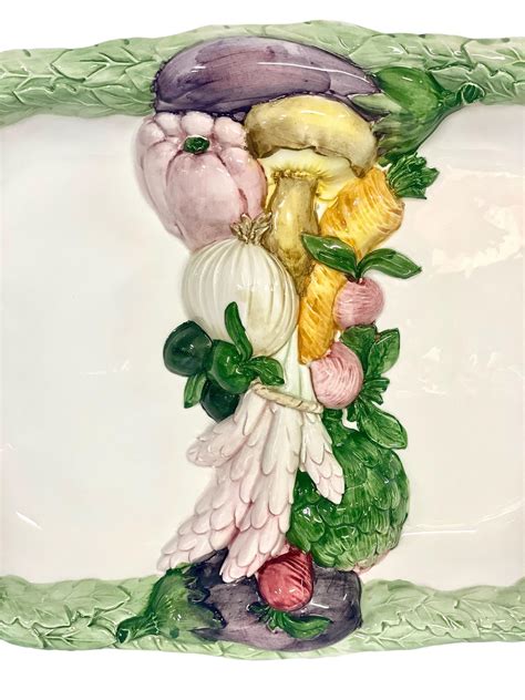 French Wide Majolica Vegetable Serving Platter For Sale At 1stdibs