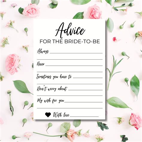 Advice For The Bride To Be Bridal Shower Game Wedding Shower Game Printable Game Digital Bridal
