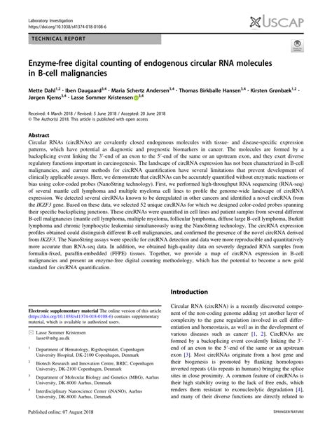 Pdf Enzyme Free Digital Counting Of Endogenous Circular Rna Molecules