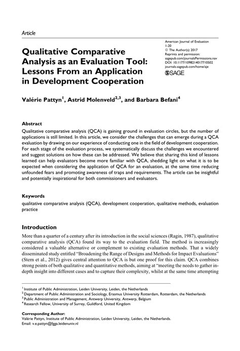 Pdf Qualitative Comparative Analysis As An Evaluation Tool Lessons From An Application In