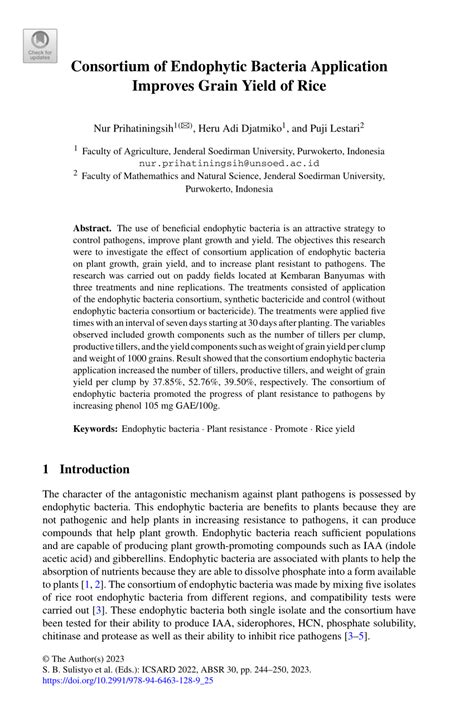Pdf Consortium Of Endophytic Bacteria Application Improves Grain Yield Of Rice